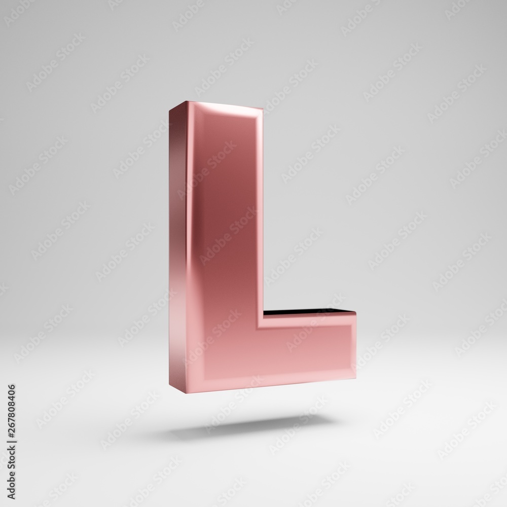 Volumetric glossy Rose Gold uppercase letter L isolated on white ...