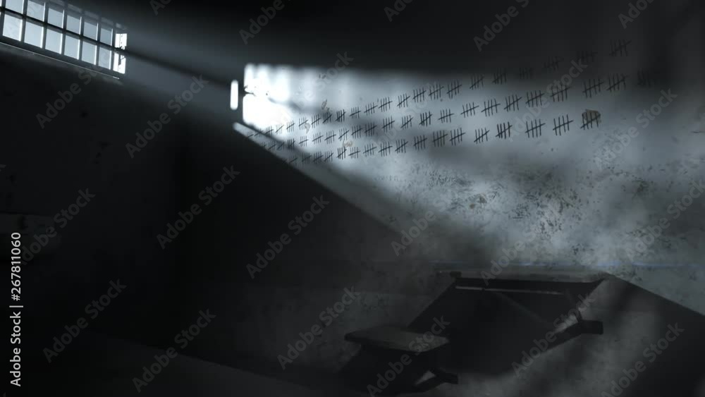 Tally marks appearing on the old grunge prison cell walls. Every line ...