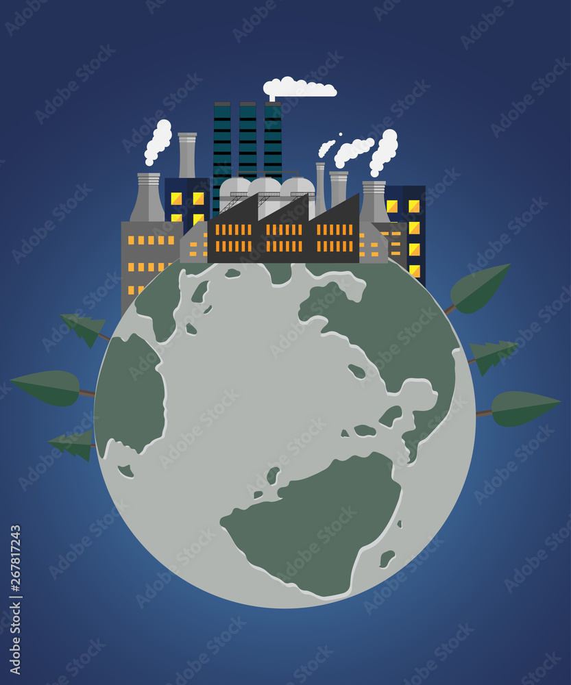 Earth with Industry and trees.concept of eco. earth day and world ...