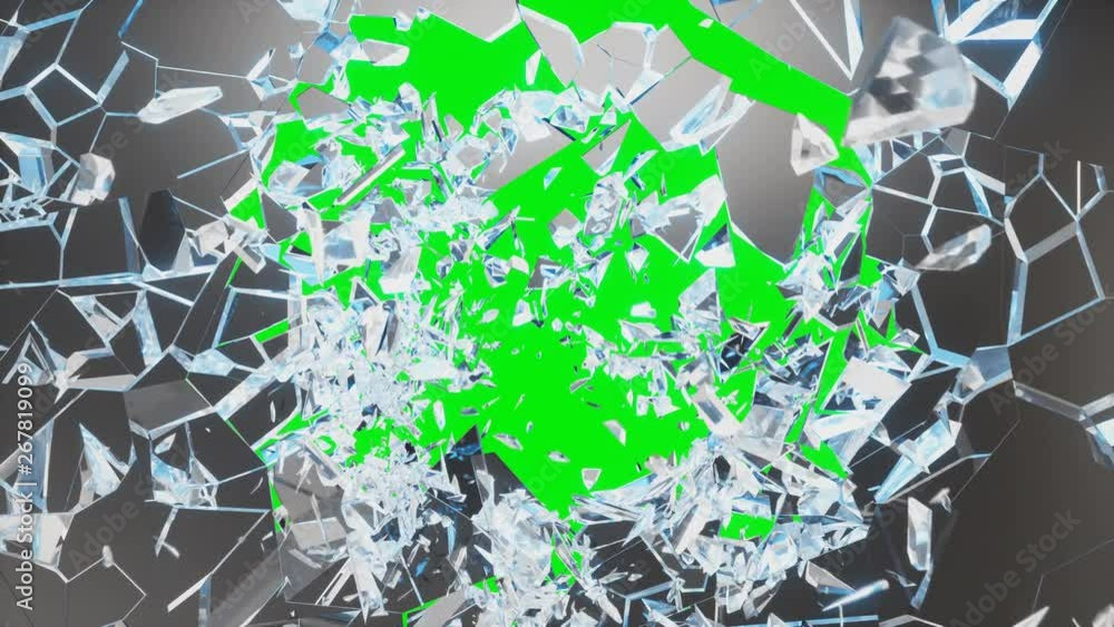 Video „Abstract broken glass into pieces. Wall of glass shatters into ...