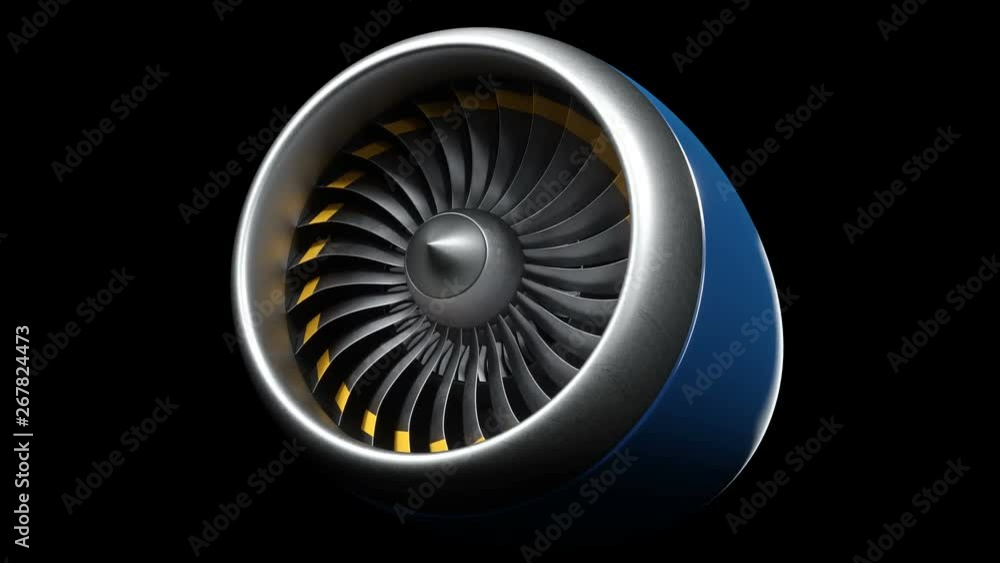 Animation jet engine, close-up view jet engine blades. Jet engine ...