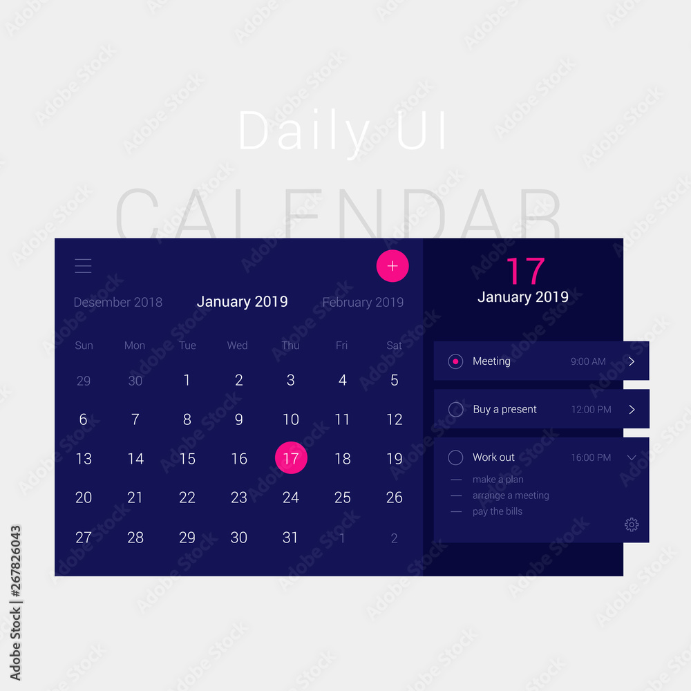 Modern web design blue calendar and planner. Daily ui. Web interface ...