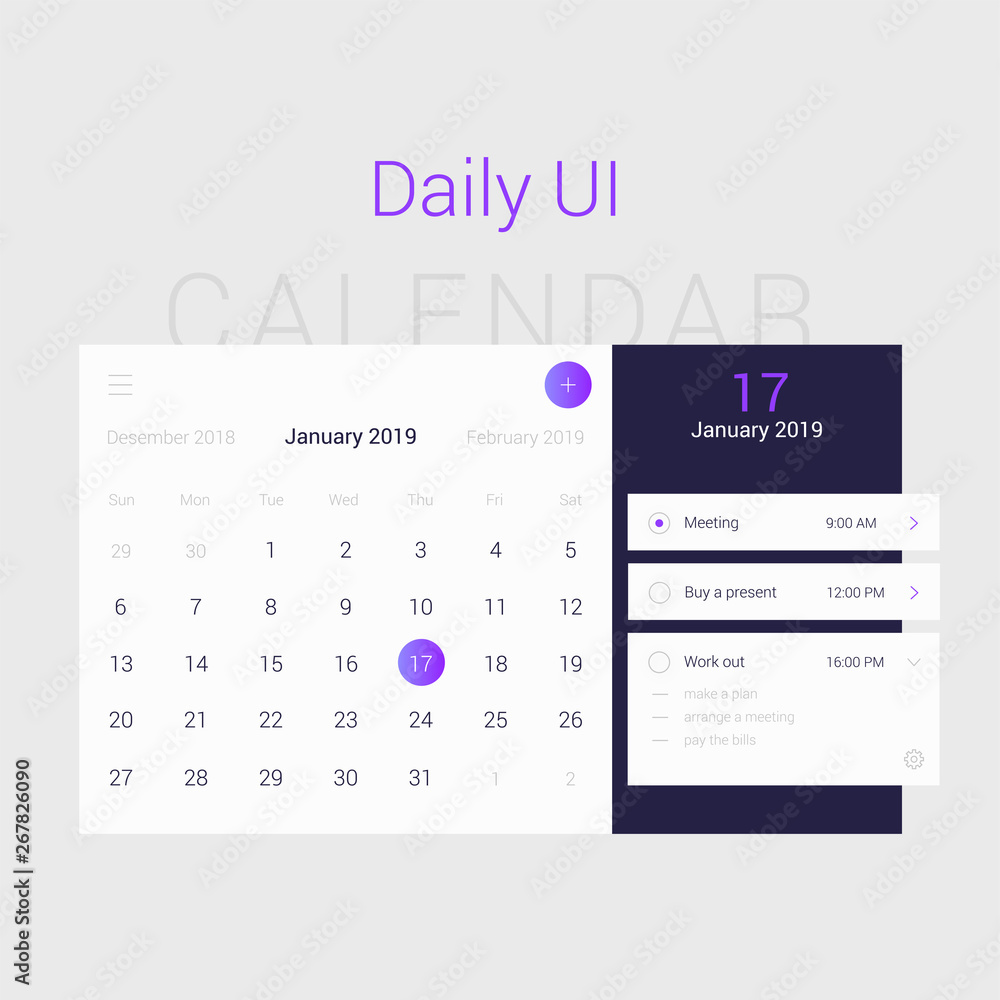 Modern web design white calendar and planner. Daily ui. Web interface ...