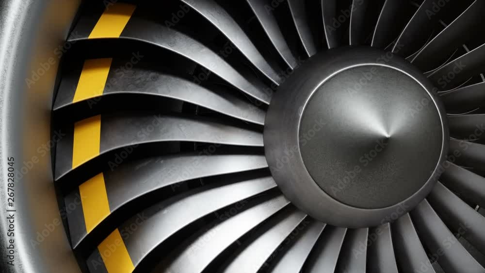 Animation jet engine, close-up view jet engine blades. Front view of a ...