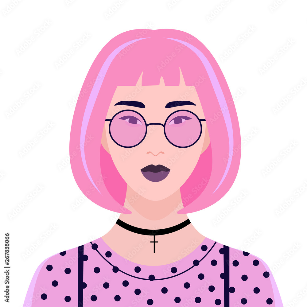 Portrait of an Asian girl with pink hair. Avatar for a social network ...