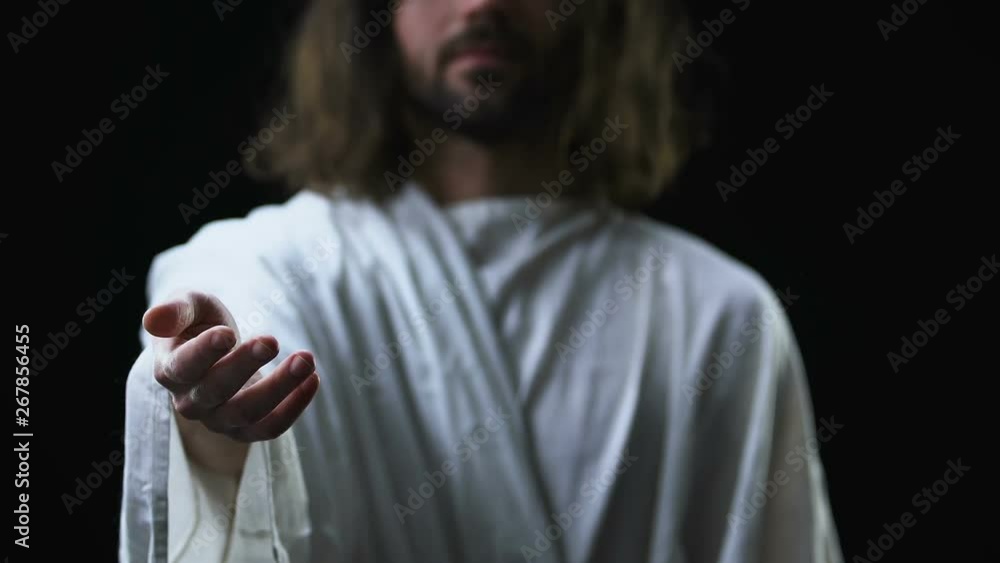 Jesus Christ reaching out helping hand, taking soul to heaven, black ...
