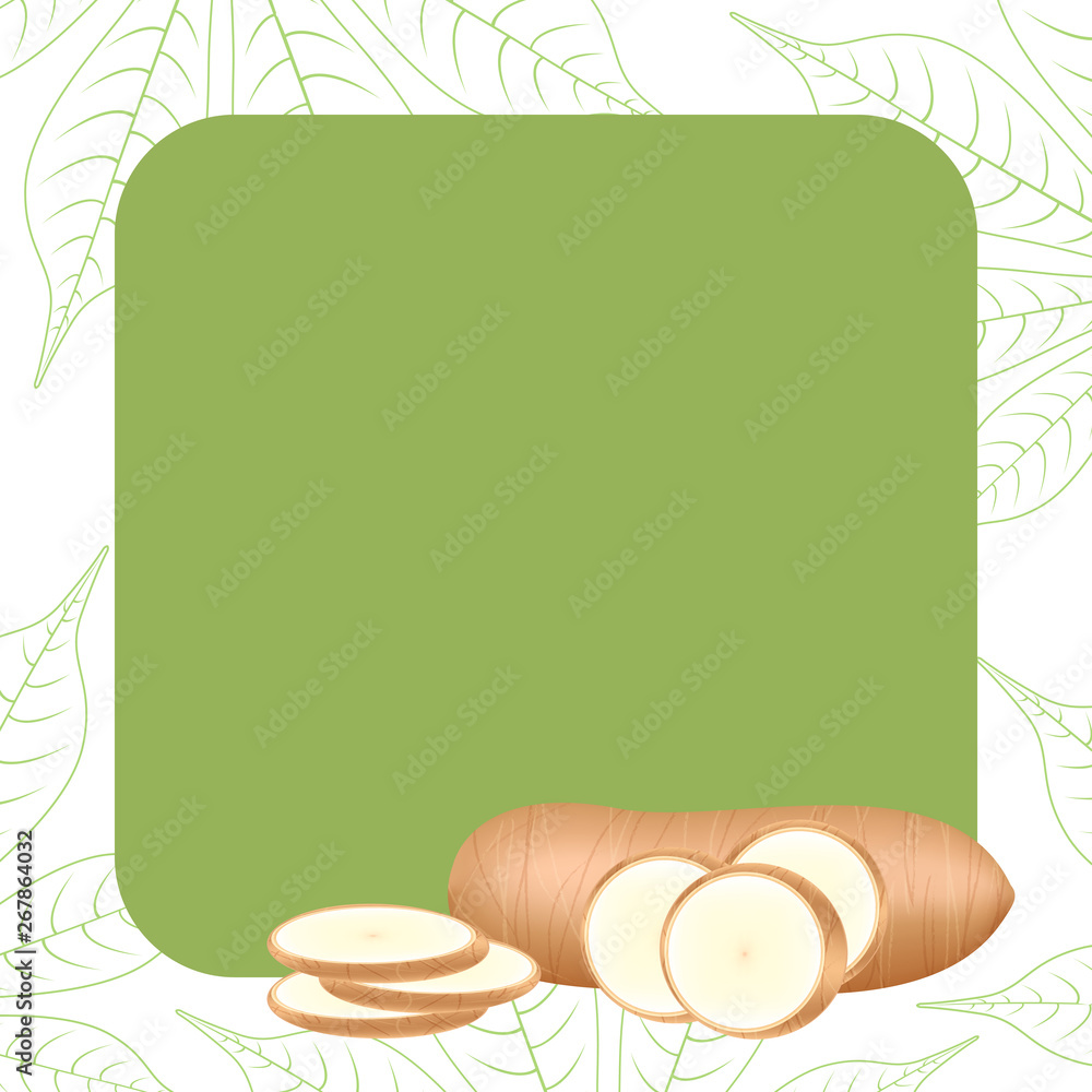 Vecteur Stock banner frame of cassava fresh for copy space, cassava cut ...