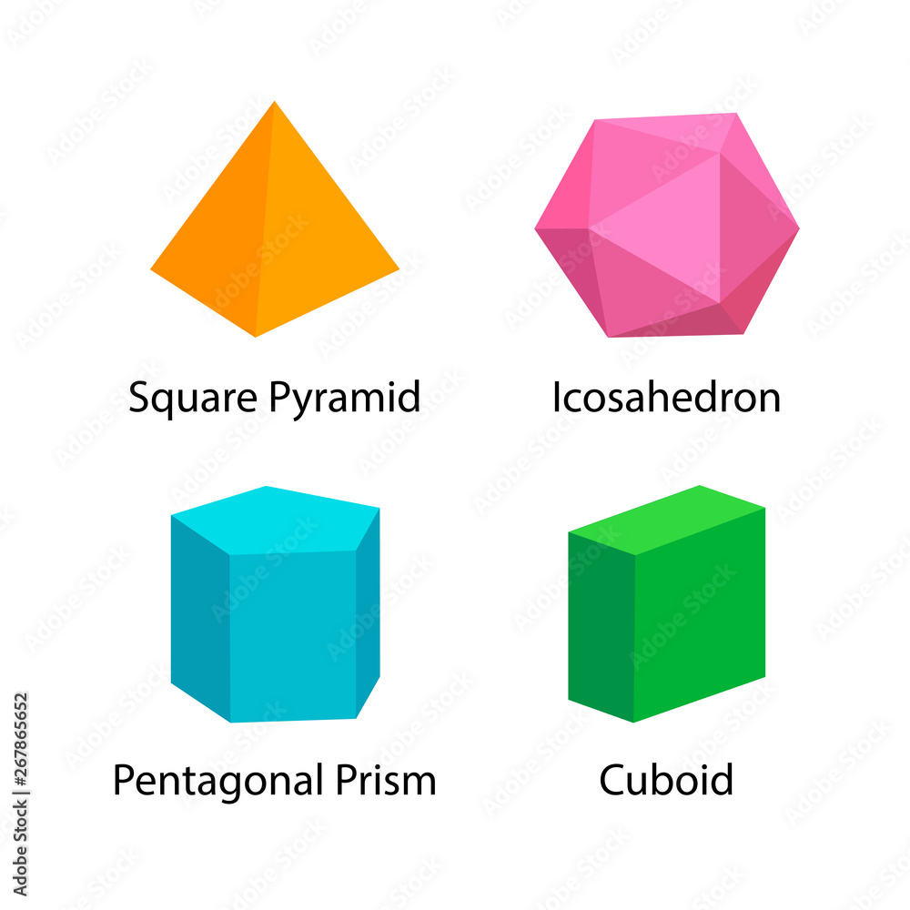set 3D shapes vocabulary in english with their name clip art collection ...