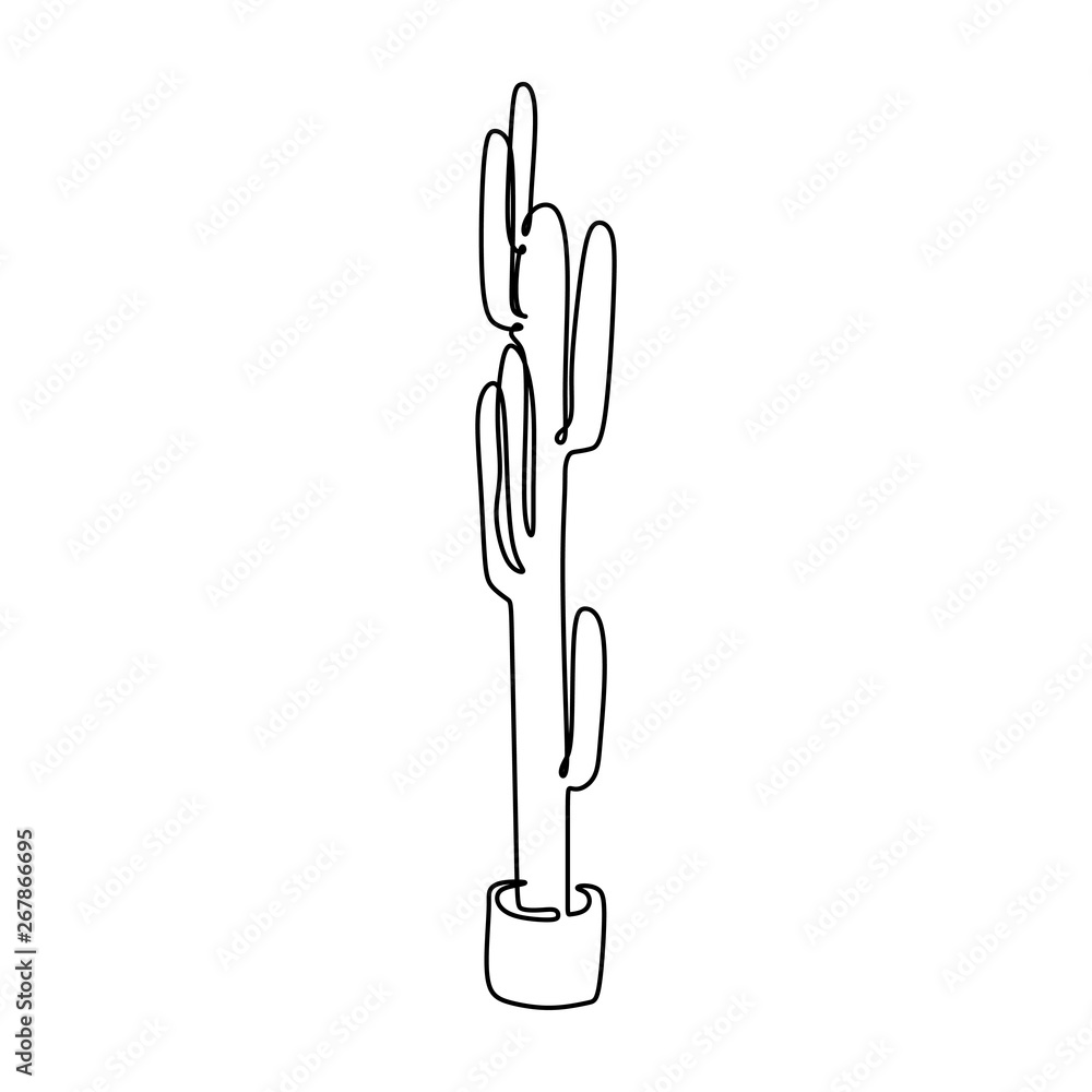 Cactus one line continuous drawing minimalism design Stock Vector ...