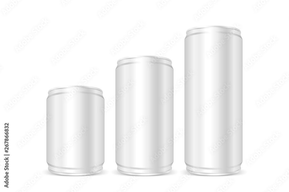Canned silver, Iron cans silver, Set blank metallic silver beer or soda ...