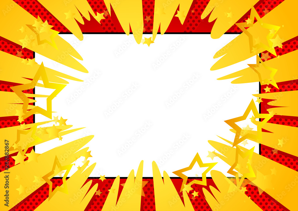 Vector illustrated retro comic book background with big blank square ...