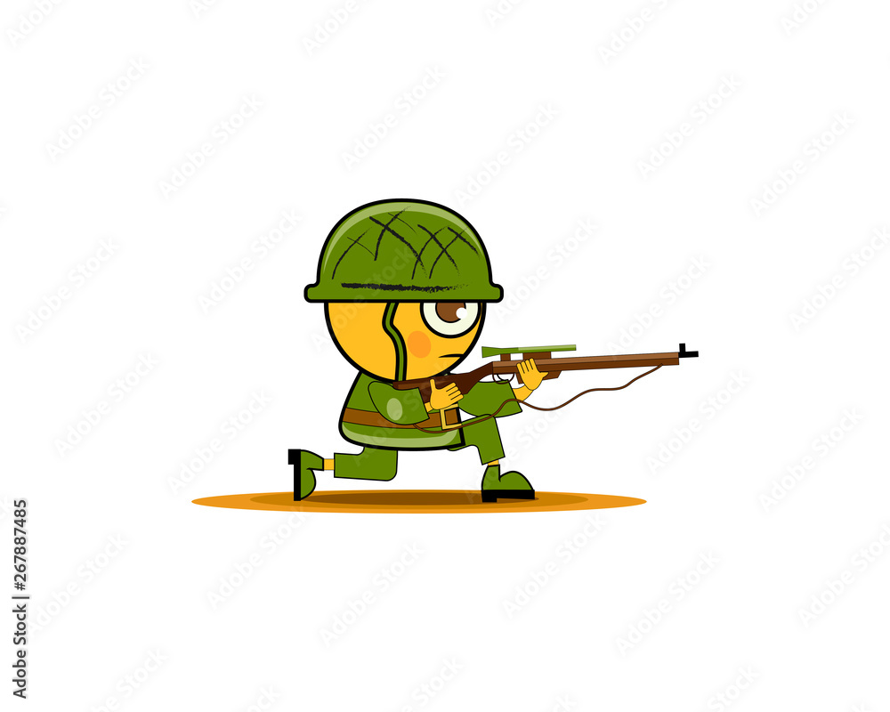 Cartoon soldier in uniform and rifle ready for battle. Vector ...