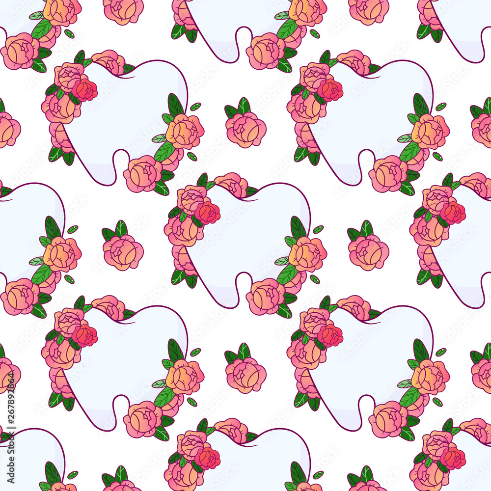 Vector seamless endless pattern. Beautiful dental design. Cute healthy ...