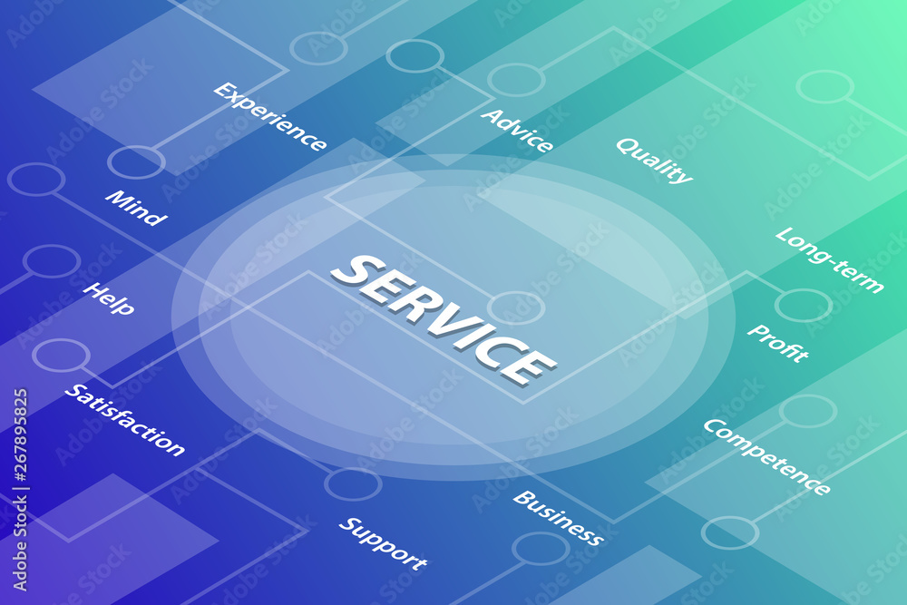 service business words isometric 3d word text concept with some related ...
