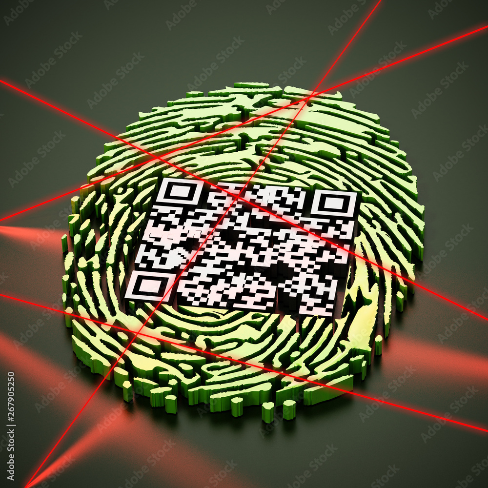 Generic QR code inside fingerprint being scanned. 3D illustration Stock ...