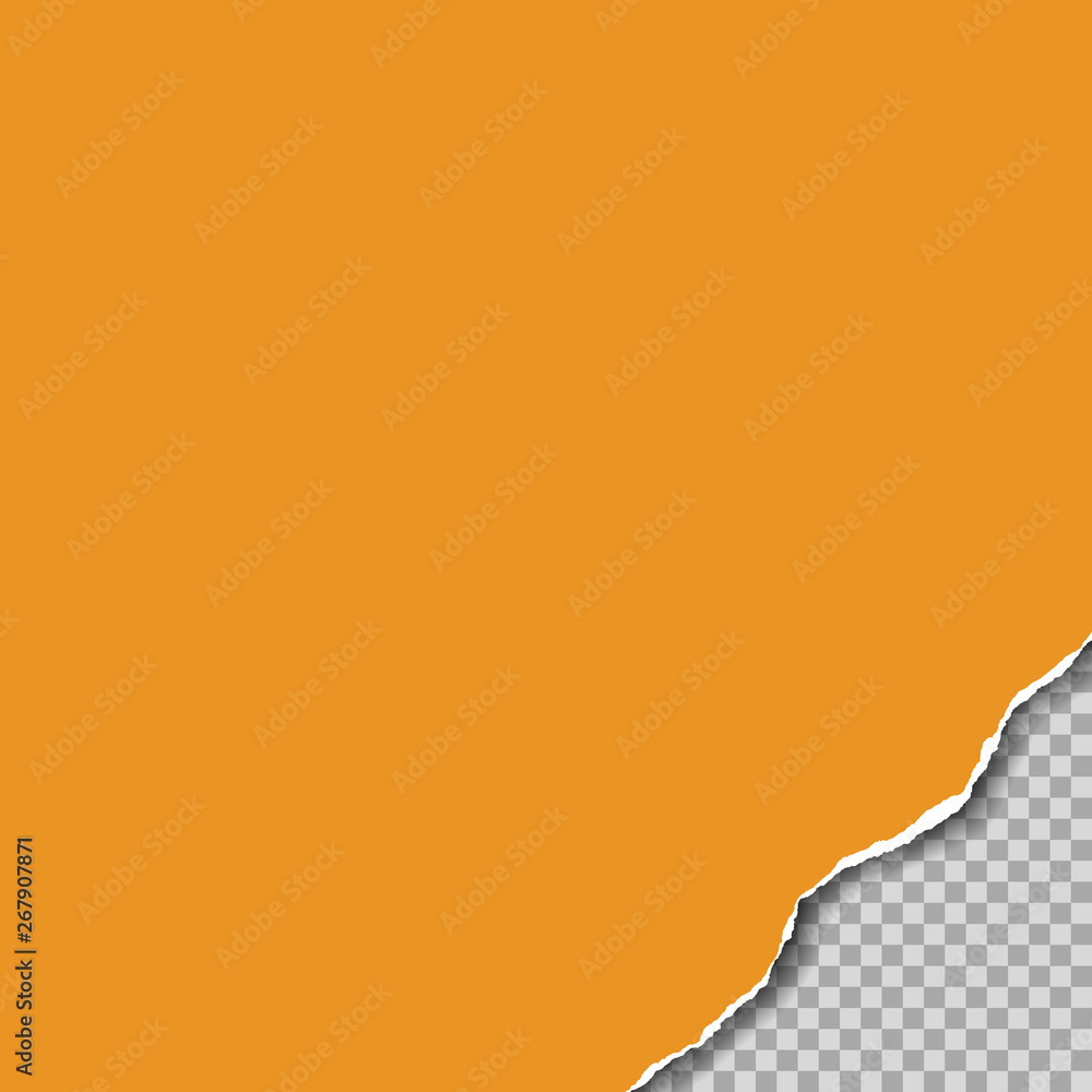 Realistic illustration of teared orange paper with torn corner ...