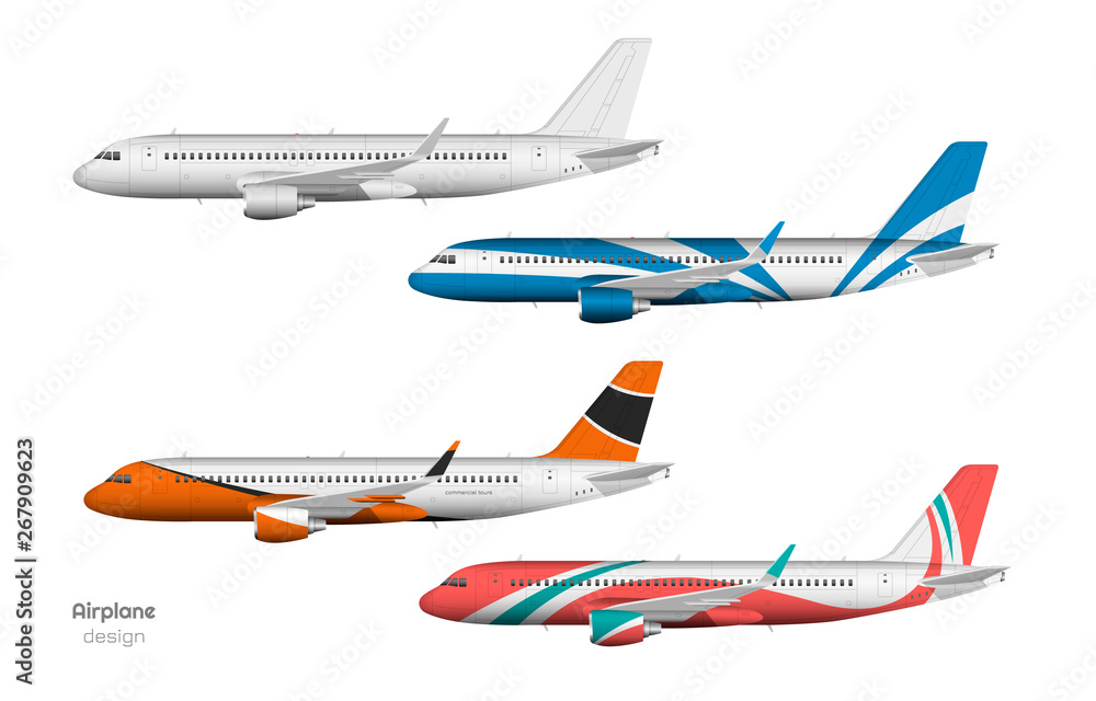 Airplane design. Side view of plane. Aircraft 3d template. Jet mockup ...