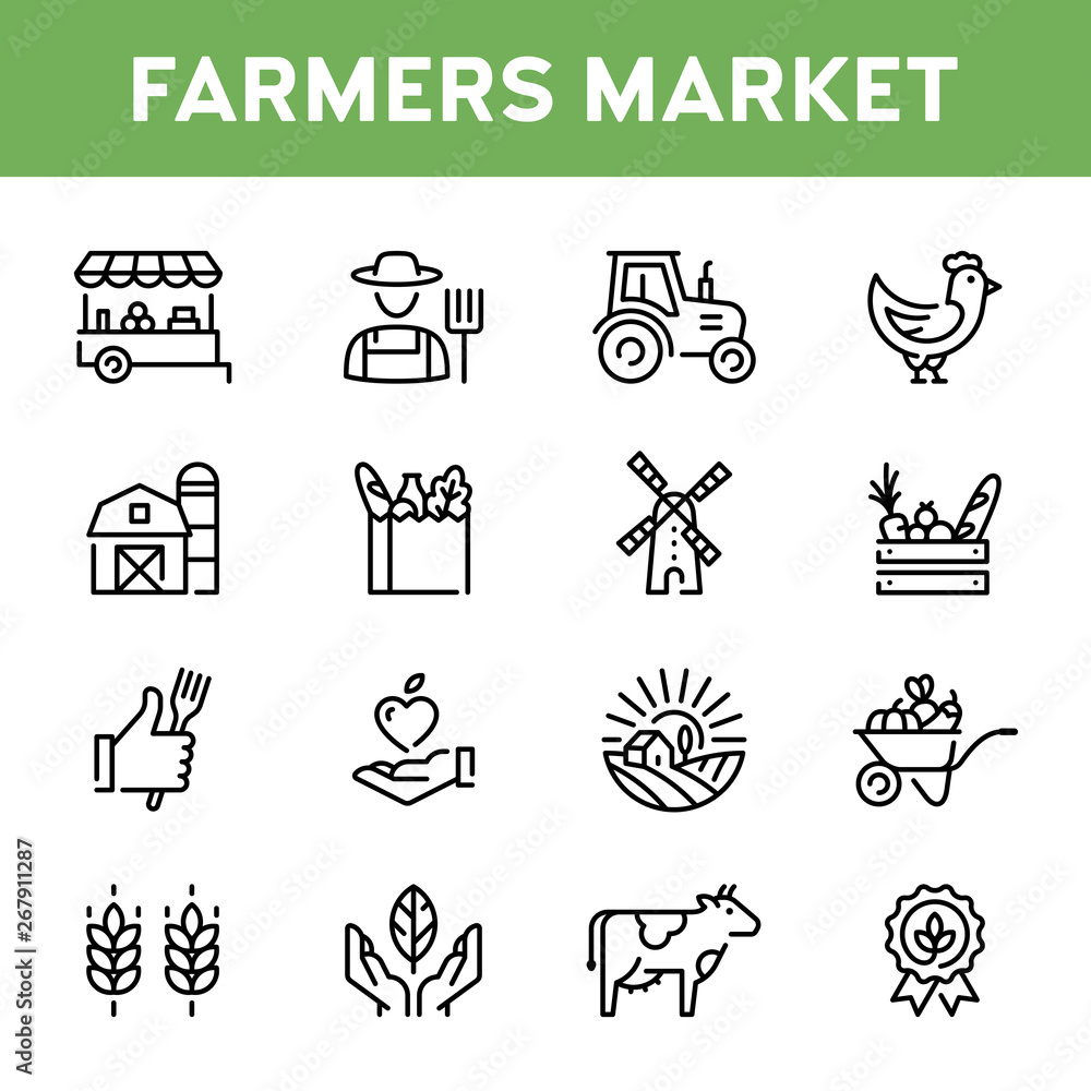 Vector Farmers Market Icon Set Stock Vector | Adobe Stock