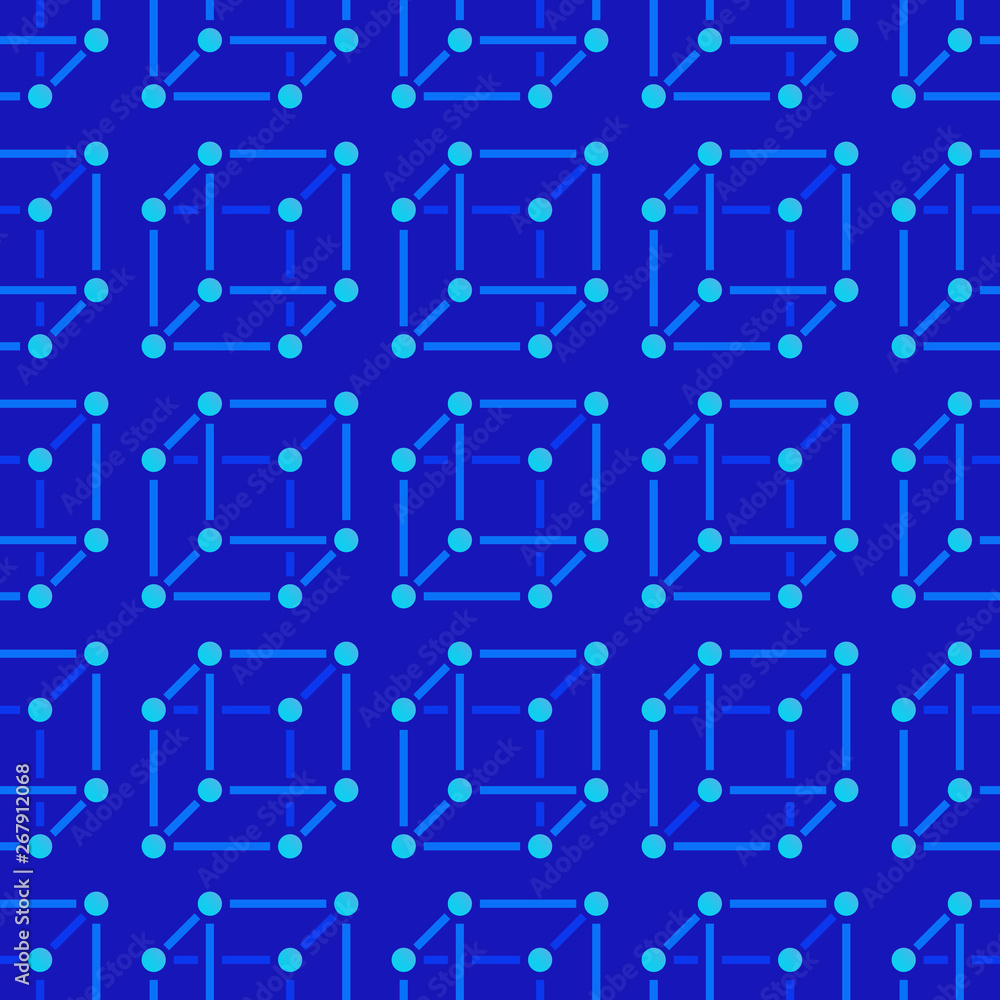 Geometric shapes blue seamless pattern with flat line icons of cube ...