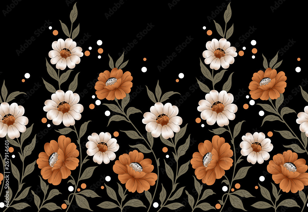 Seamless dark floral border design Stock Illustration | Adobe Stock