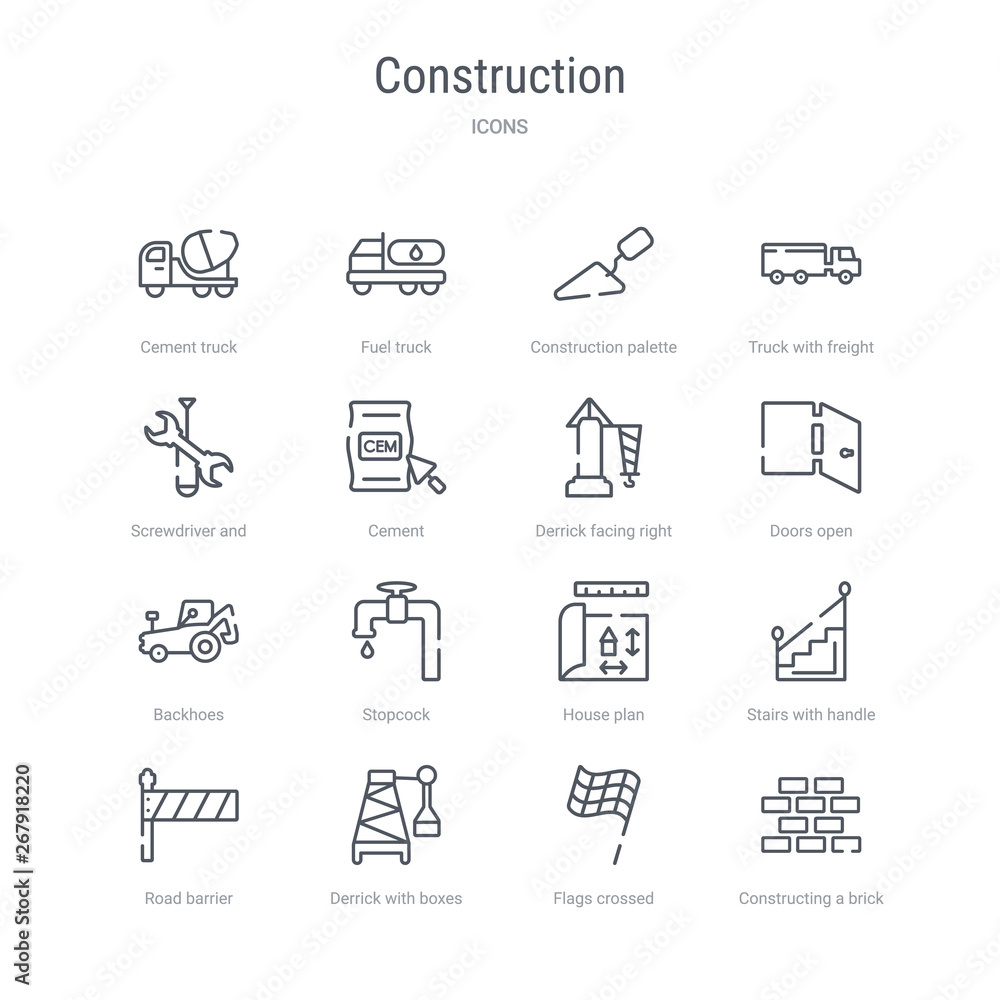 set of 16 construction concept vector line icons such as constructing a ...