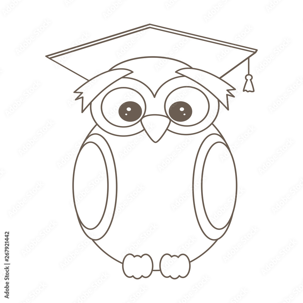 cute cartoon black and white vector owl wearing graduation cap funny ...
