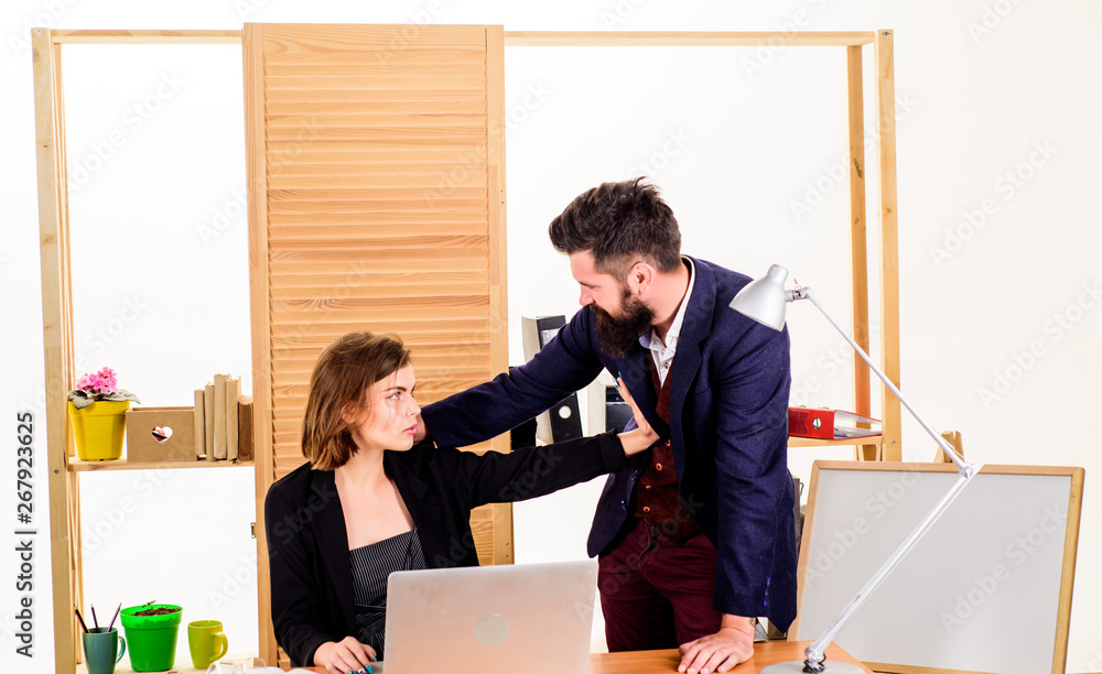 Harassment and abuse concept. Boss unacceptable behavior subordinate ...