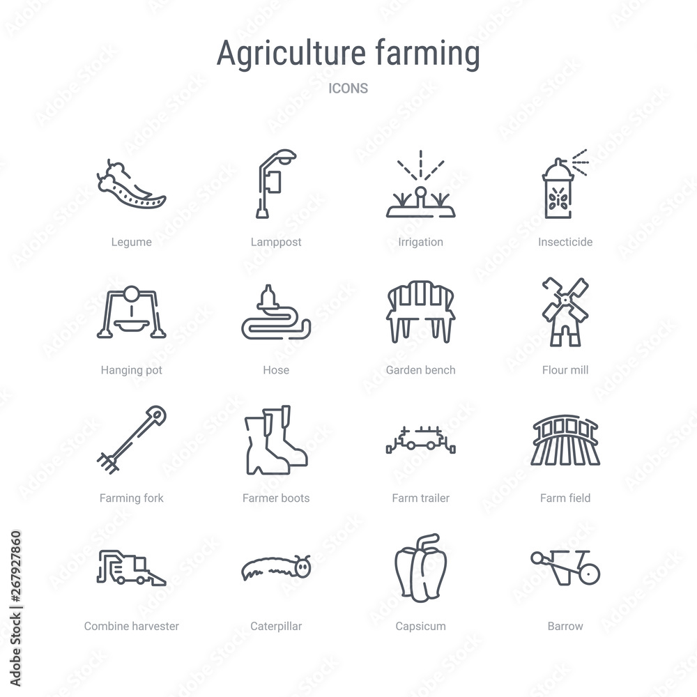 Vetor de set of 16 agriculture farming concept vector line icons such ...