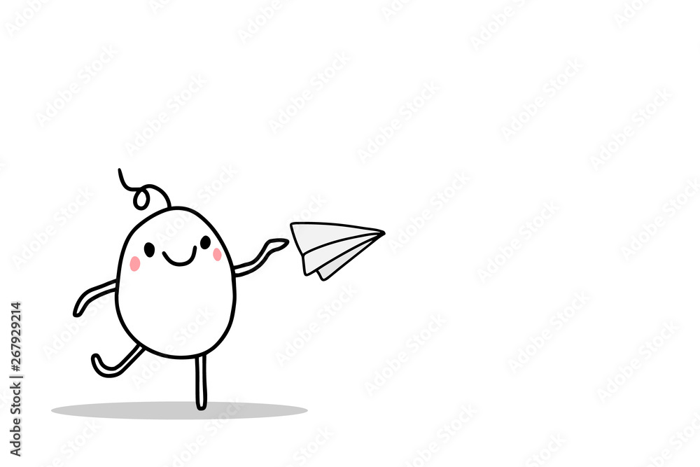 Cute cartoon man holding paper plane hand drawn vector illustration ...