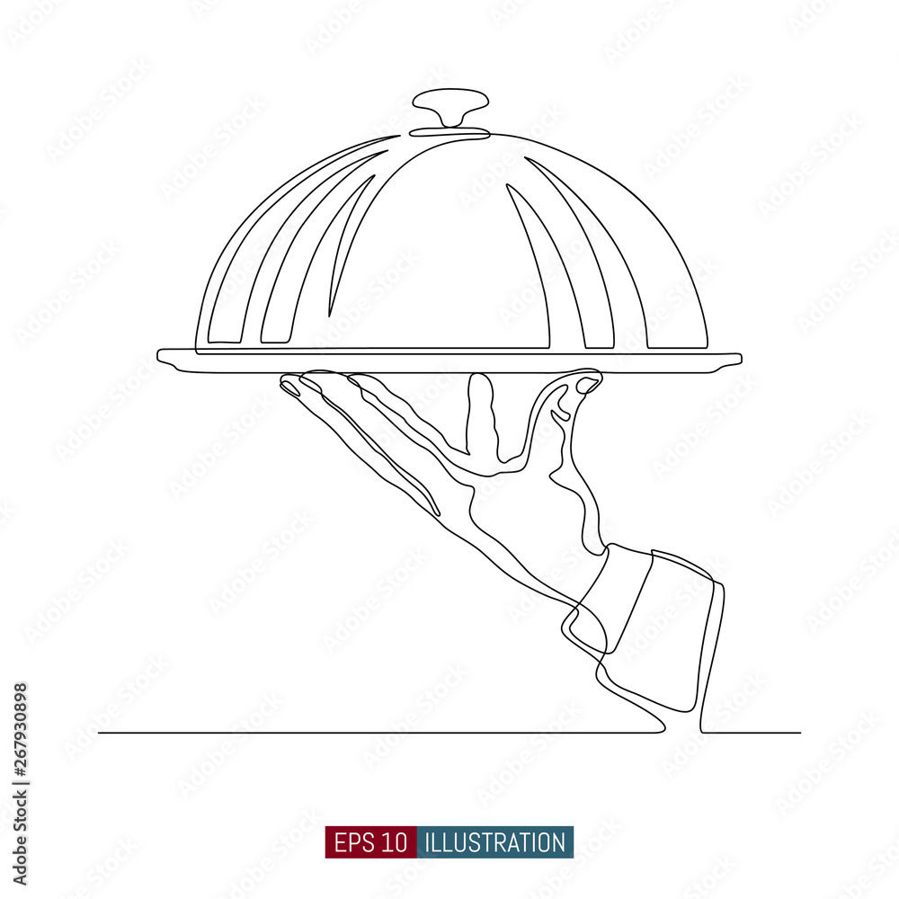 Continuous line drawing of hand drawn hand holding tray for hot dishes ...