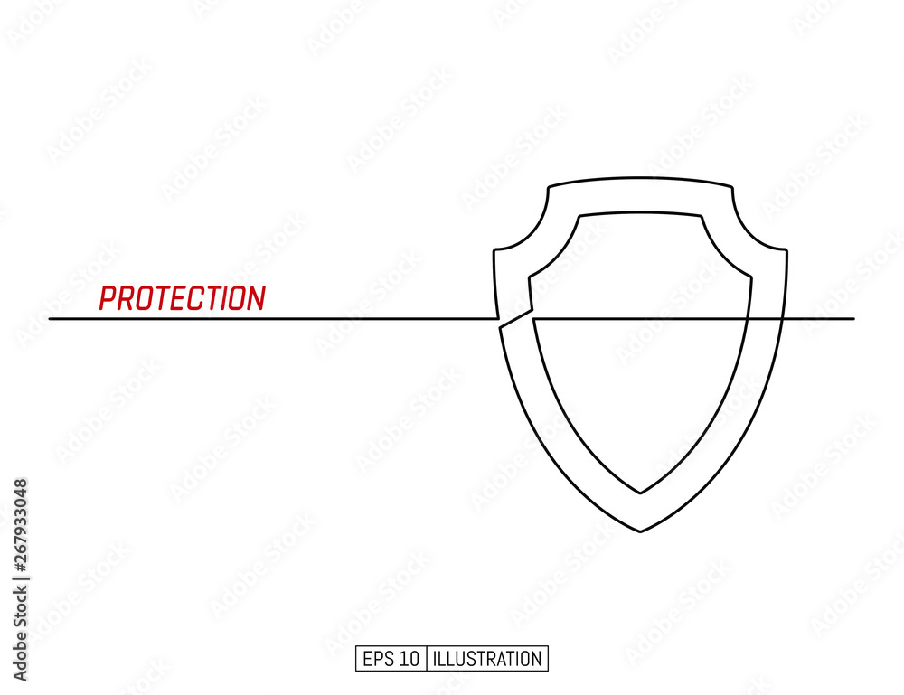 Continuous line drawing of shield. Protection symbol. Template for your ...