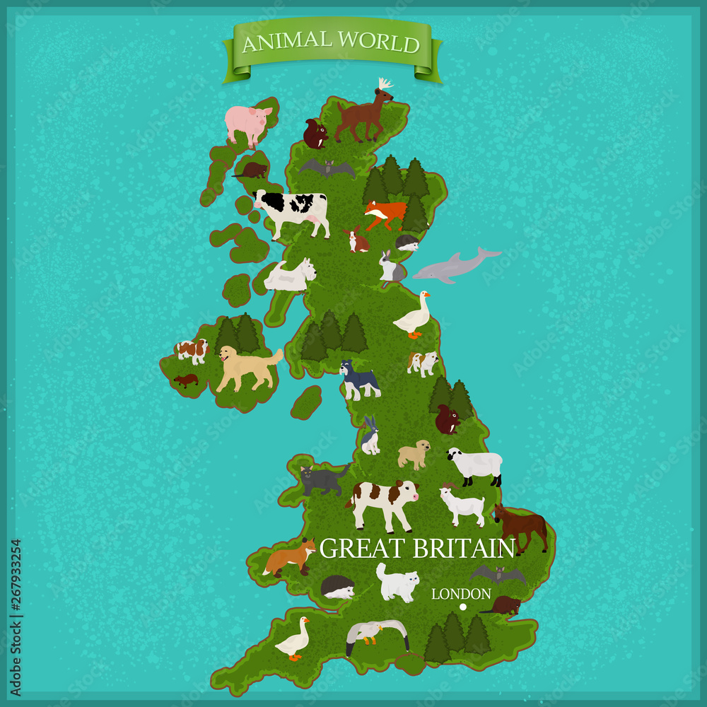 Map of Great Britain with animals on blue background Stock Vector ...