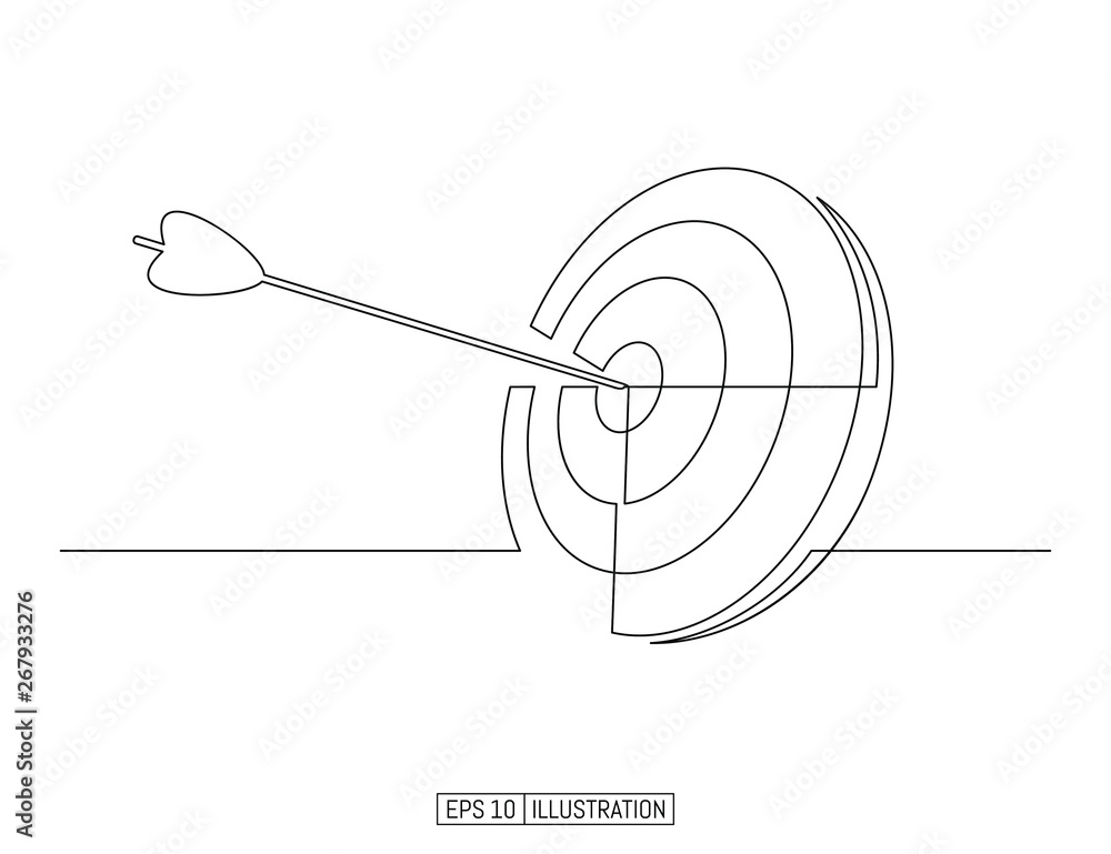 Continuous line drawing of arrow in center of target. Template for your ...