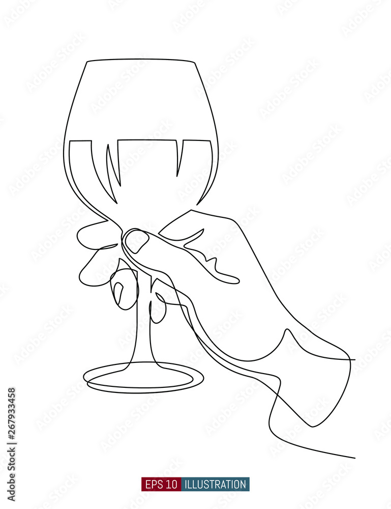 Continuous line drawing of hand holding glass. Template for your design ...