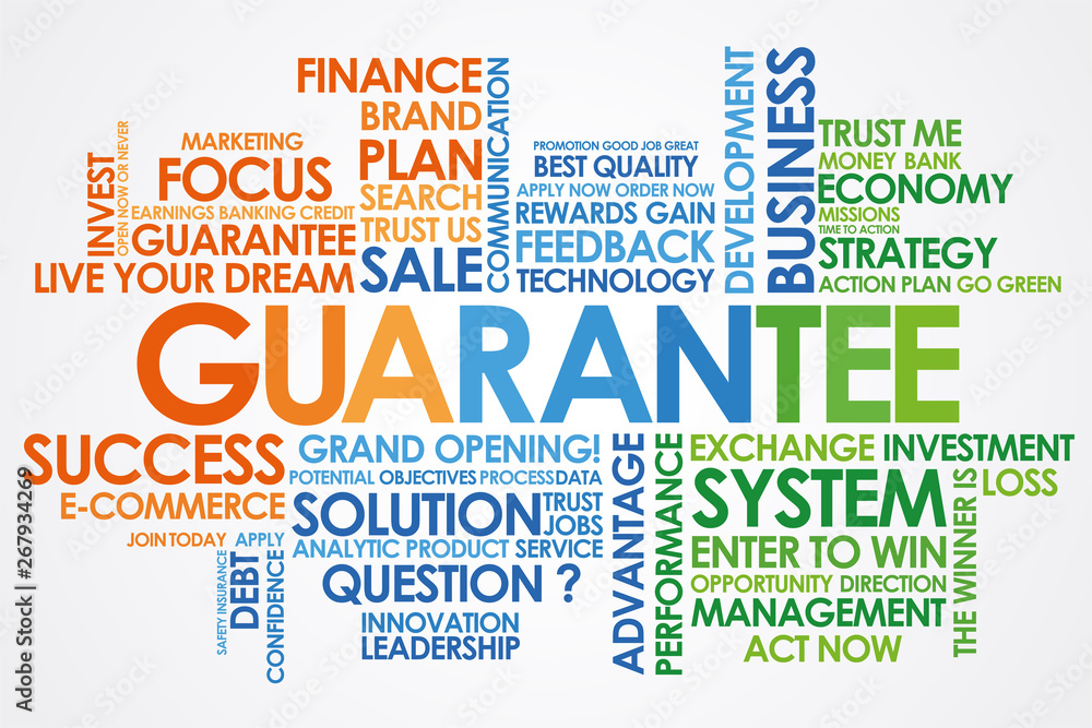 Guarantee in word cloud and white background Stock Vector | Adobe Stock