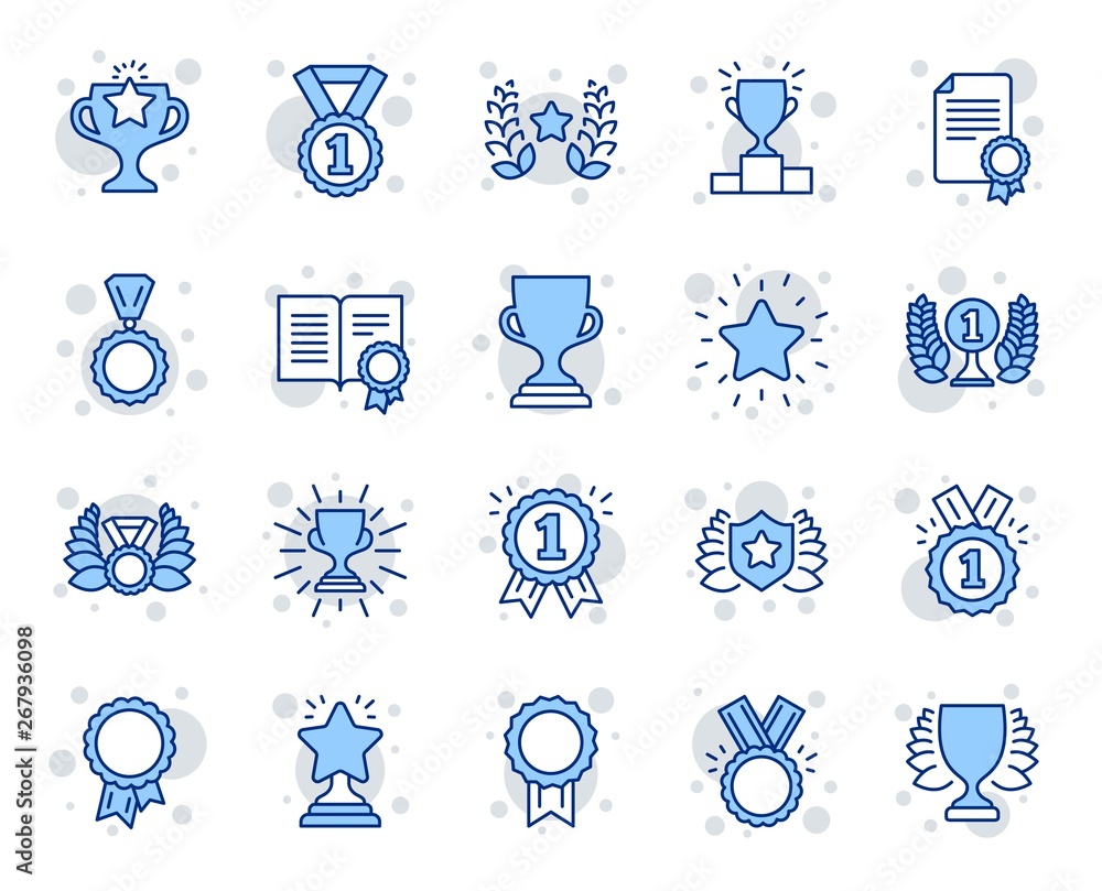 Award line icons. Set of Winner medal, Victory cup and Laurel wreath ...