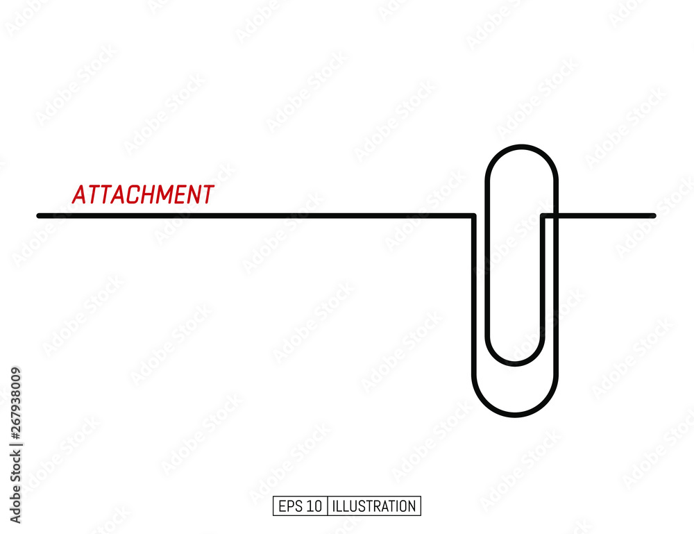 Continuous line drawing of paper clip. Attach icon. Template for your ...