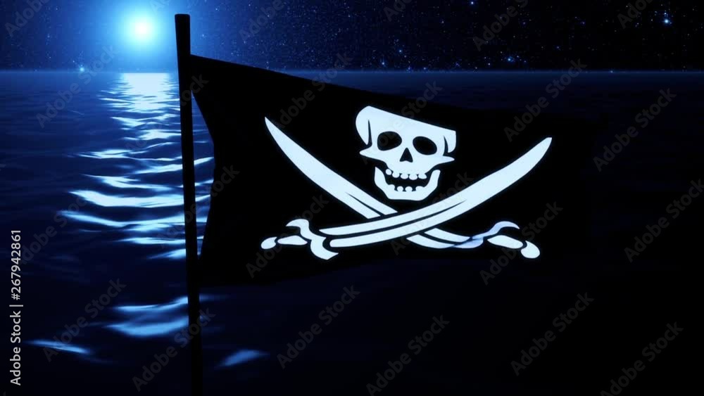 Blue Jolly Roger Pirate Ship Flag Intro Logo Motion Background Stock ...