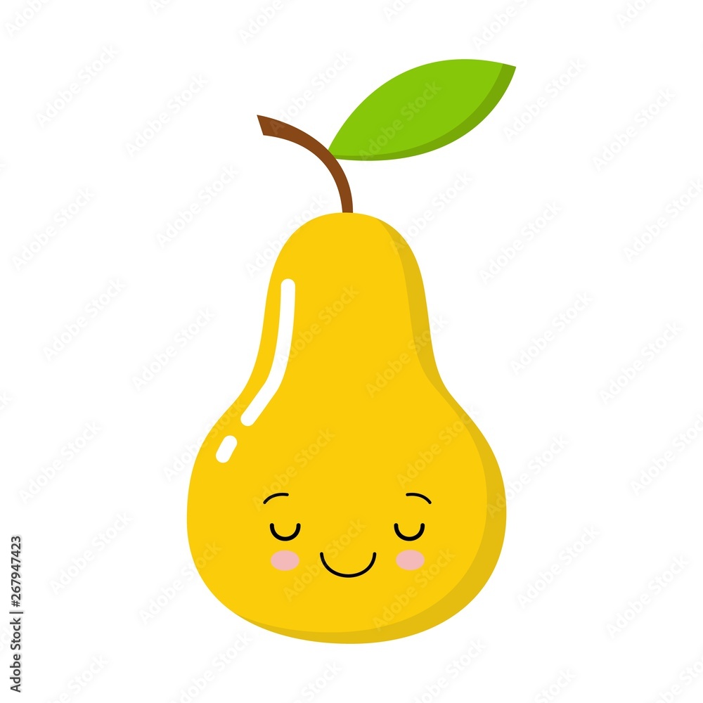 cute yellow graphic pear with face. vector illustration. cartoon style ...