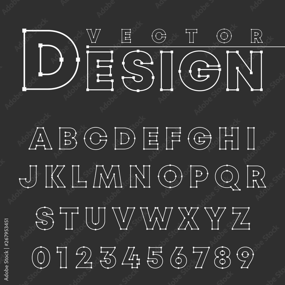 Vector design alphabet font template. Letters and numbers line design ...