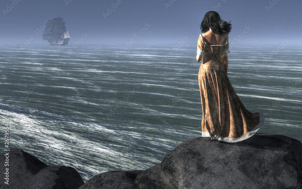 Woman Looking Out At Ocean