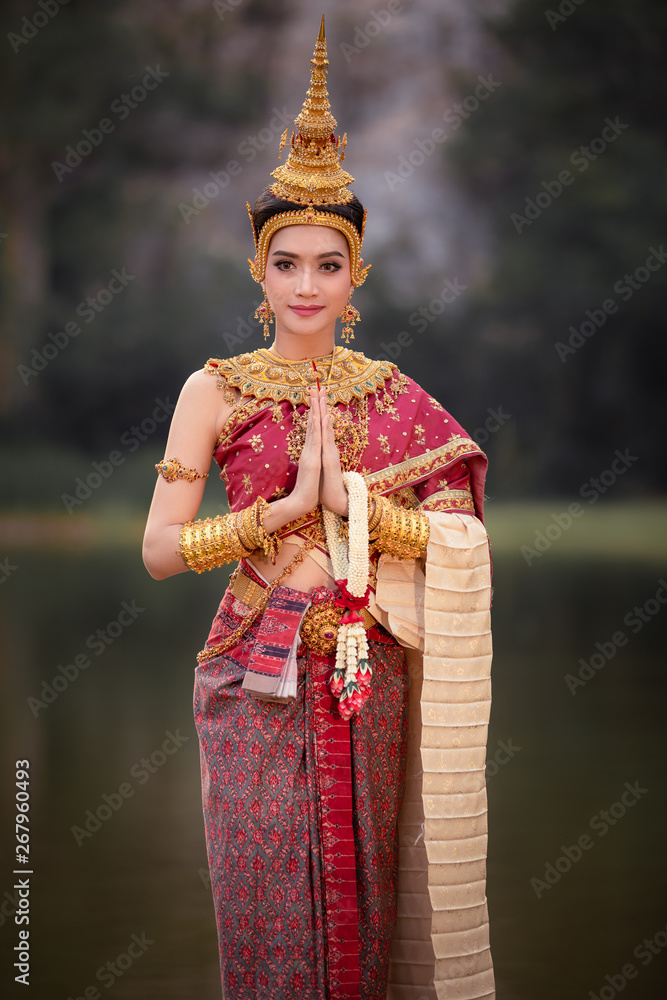 thai model in thai traditional dress red and jewellery welcome to show ...