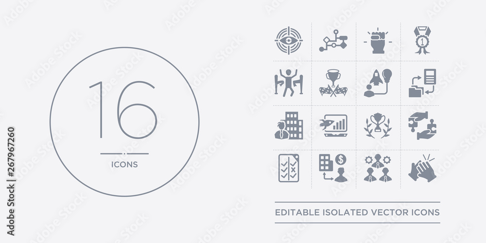 16 vector icons set such as clap, collaboration, commission, comparison ...