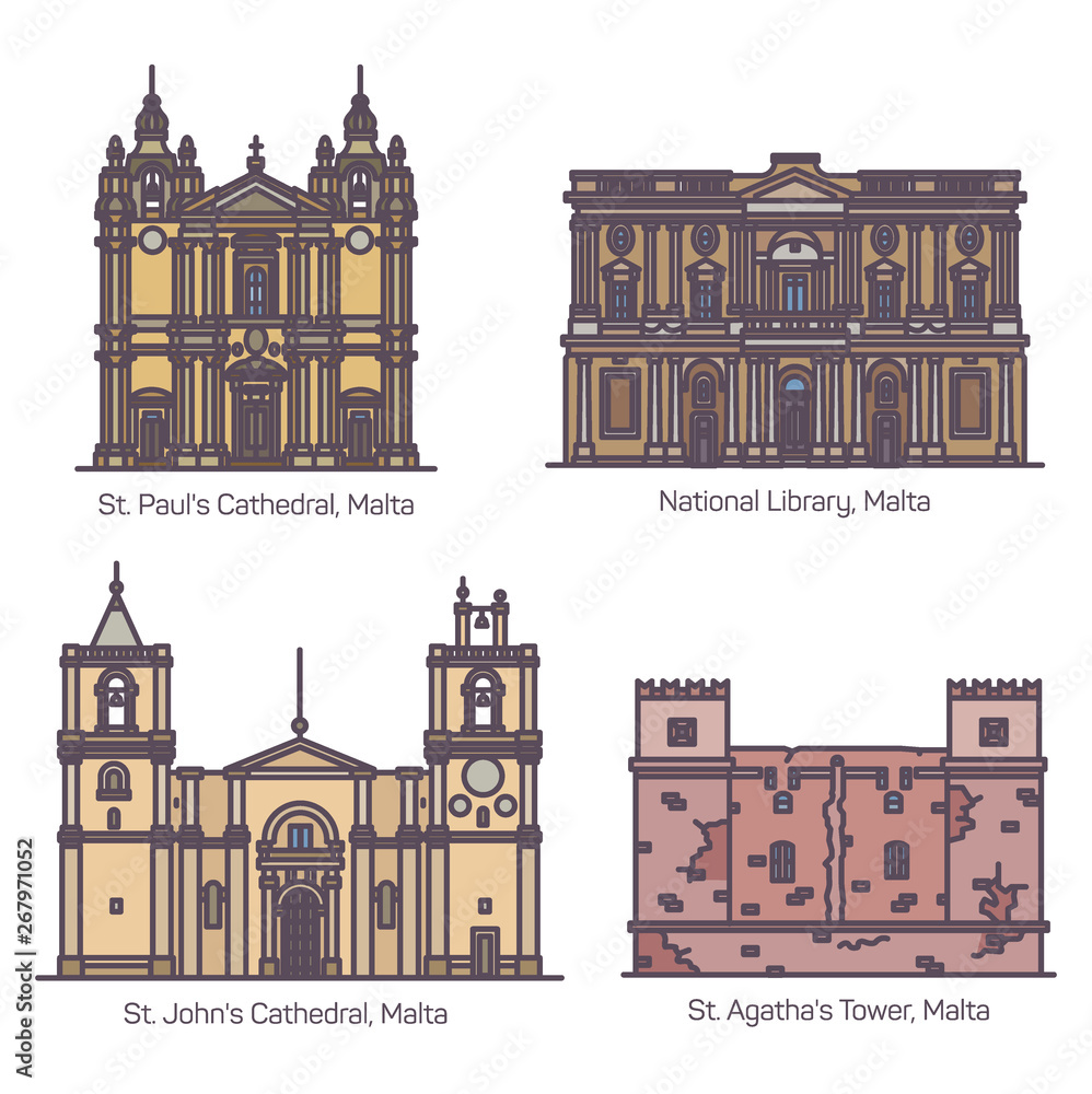 Maltese famous landmarks or Malta architecture set Stock Vector | Adobe ...