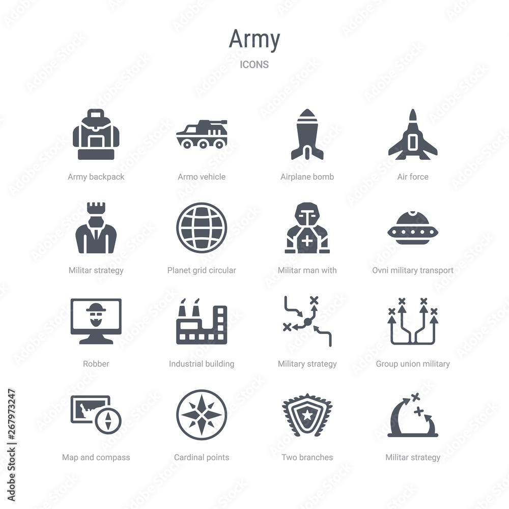 Stockvektorbilden set of 16 vector icons such as militar strategy, two ...