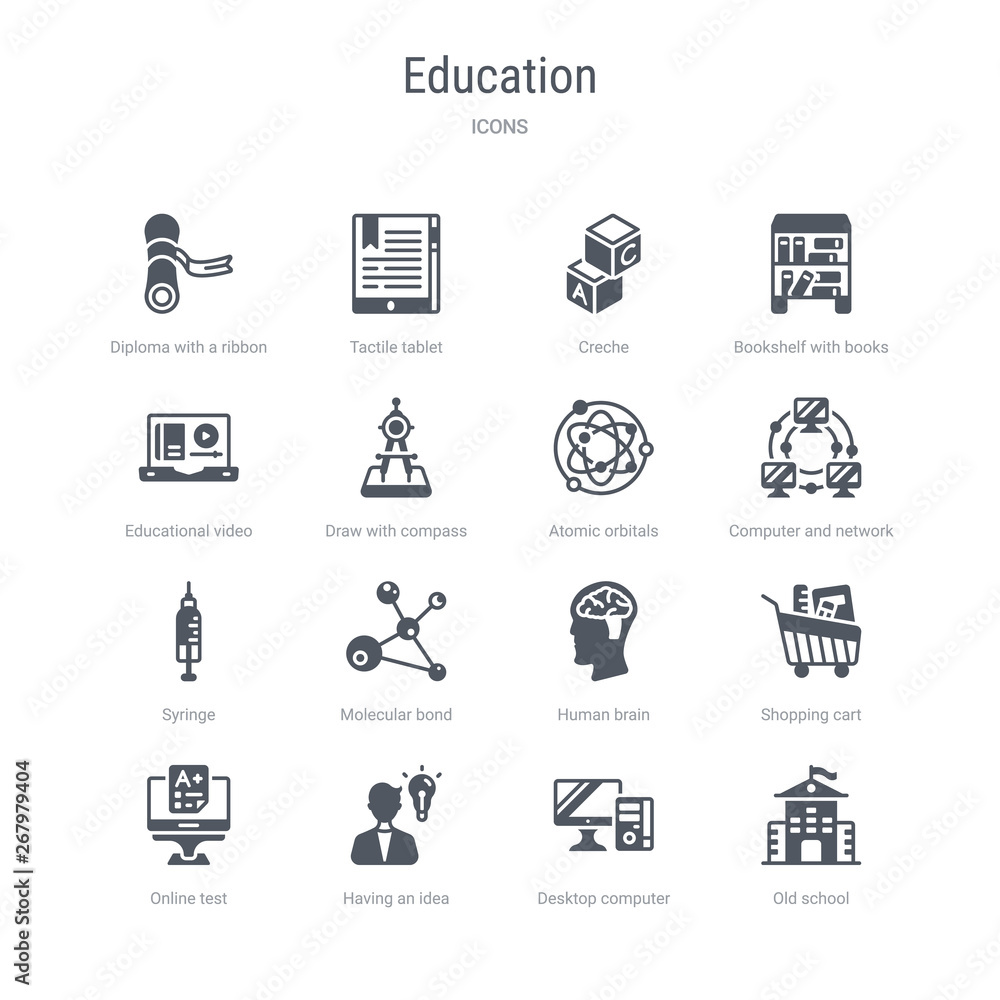 set of 16 vector icons such as old school, desktop computer, having an ...