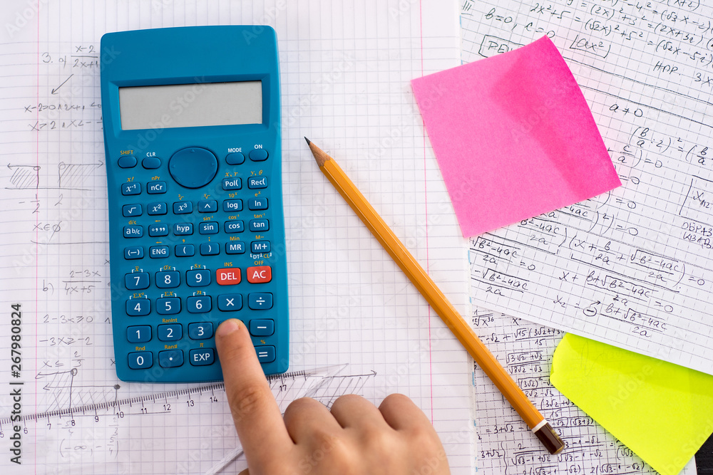 Scientific Calculator in the Action Hands During Mathematical Lesson ...