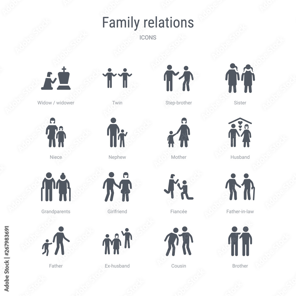Vettoriale Stock set of 16 vector icons such as brother, cousin, ex ...