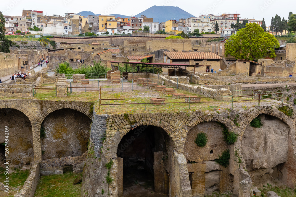 remains of the city of Pompeii destroyed by the eruption of Vesuvius in ...