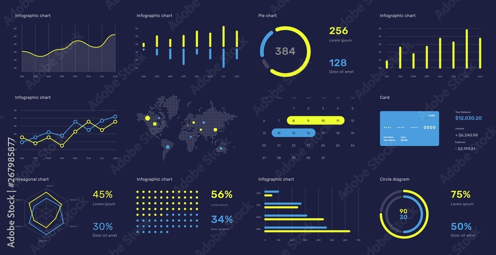 Elements of infographics on a dark background. Use in presentation ...